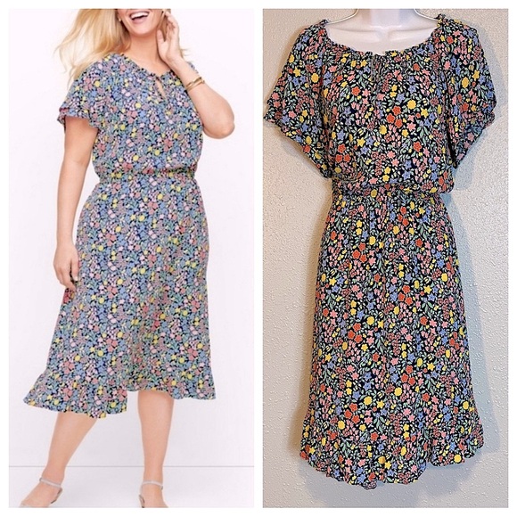 Talbots | Dresses | Talbots Floral Pink Red Blue And Yellow Flutter ...
